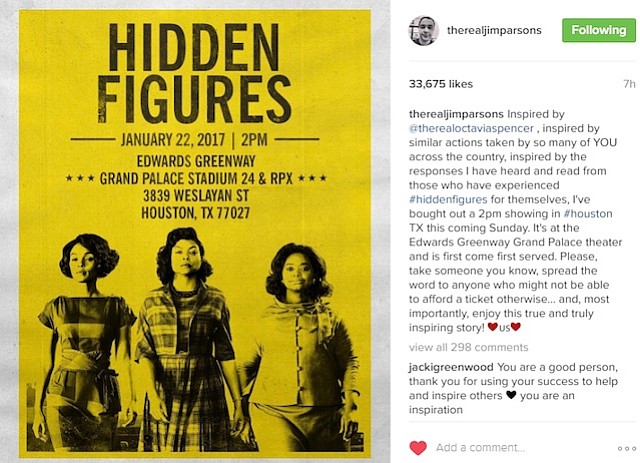 Jim Parsons Buys Out Hidden Figures Screening In Houston This Sunday Jim Parsons Buys Out Hidden Figures Screening In Houston This Sunday