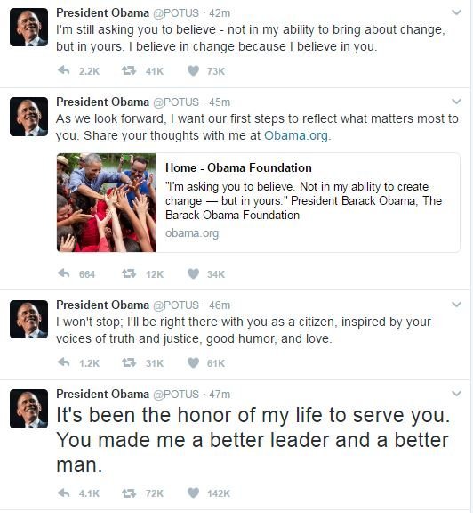 Obama Tweets Final Message From White House, Announces New Website ...