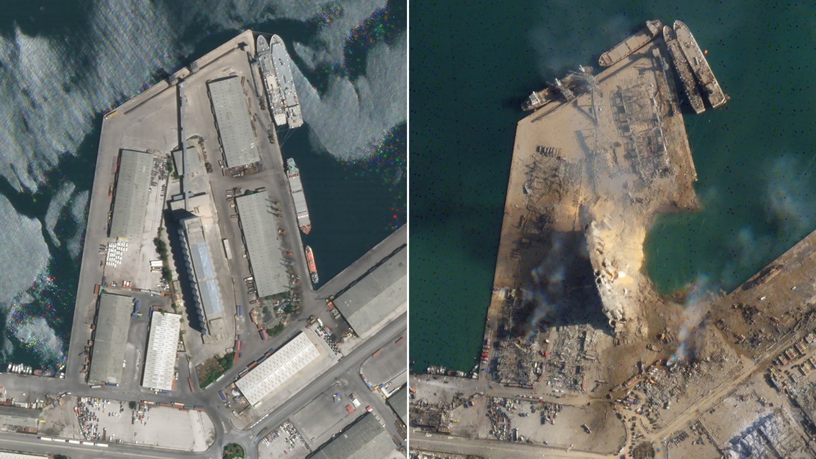 Satellite images of Beirut explosion show massive crater at port ...