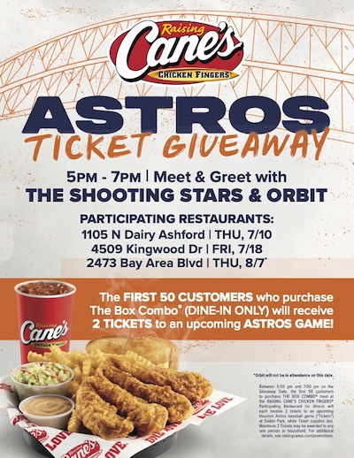 Raising Cane’s Serves Up Houston Astros Tickets, Fan Fun for Chicken ...